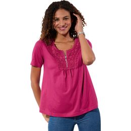 Damen Kurzarmshirt mit Stickerei fuchsia, Gr&ouml;&szlig;e 54