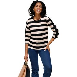 Damen 3/4-Arm-Shirt mit garngef&auml;rbten Streifen schwarz-elfenbein-gestreift, Gr&ouml;&szlig;e 48