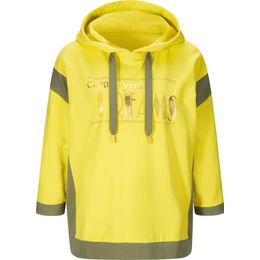 CR&Eacute;ATION L Damen Kapuzensweatshirt mit Netz-Eins&auml;tzen limone-goldfarben-bedruckt Gr&ouml;&szlig;e 38