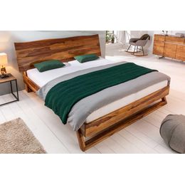 Riess Ambiente Massives Baumstamm Bett AMAZONAS 180x200cm braun Sheeshamholz stone finish Riess-Ambiente Natur Landhaus Maritim