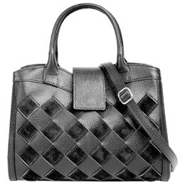 Samantha Look Damen Henkeltasche echt Leder, Made in Italy schwarz