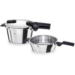 Fissler Schnellkochtopf &raquo;Vitaquick &laquo; Set, 1 Schnellkochtopf 4,5 L, 1 Schnellbratpfanne 2,5 L, 1 Metalldeckel, 3 Stk. tlg. Edelstahl 18/10 silber