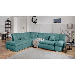 DOMO collection Ecksofa &raquo;Mona L-Form bequem und komfortabel, Breite 271cm, L-Form&laquo; wahlweise mit Bett- und Armlehnfunktion blau Struktur fein 100% 