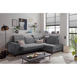 ED EXCITING DESIGN Ecksofa &raquo;Rockdale L-Form mit Bettfunktion, Bettkasten&laquo; Kopfteilverstellung, Sitztiefenverstellung & USB-Port grau 92% Polyester, 8%