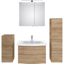 Badm&ouml;bel-Set &raquo;6005 Sprint 4-teilig, Keramik-Waschtisch mit LED-Spiegelschrank&laquo; 5 Stk. tlg. braun Spanplatte