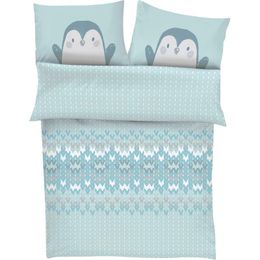 s.Oliver Junior Babybettw&auml;sche &raquo;Pinguin&laquo; mit Pinguinmotiv gr&uuml;n Satin, Obermaterial: 100% Baumwolle