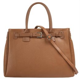 CLUTY Damen Henkeltasche echt Leder, Made in Italy braun
