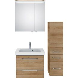 Badm&ouml;bel-Set &raquo;Balto Sprint 3-teilig, Mineralmarmor-Waschtisch mit LED-Spiegelschrank&laquo; 4 Stk. tlg. braun Spanplatte