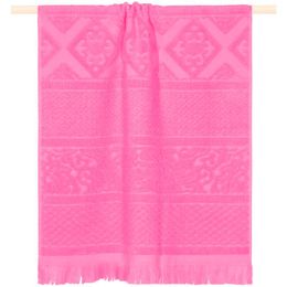Pad Handtuch &raquo;HARLEM, 50x100 cm&laquo; Made in Europe, Ton in Ton gestreift, mit Ornamenten, mit Fransen pink Frottee, Frottee