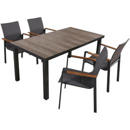 Garden Pleasure Garten-Essgruppe &raquo;RANA&laquo; 5 Stk. tlg. mit h&uuml;bscher Keramik-Tischplatte grau Aluminium, FSC -zertifiziertes Massivholz, Keramik, Polyester
