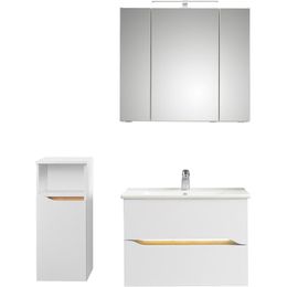 Badm&ouml;bel-Set &raquo;Quickset 3-teilig, Keramik-Waschtisch und LED-Spiegelschrank&laquo; 5 Stk. tlg. wei&szlig; Glas, Keramik, Spanplatte