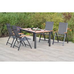 Merxx Garten-Essgruppe &raquo;&raquo;Toblino&laquo;&laquo; Set, 5-fach verstellbare R&uuml;ckenlehne, pulverbeschichtetes Aluminiumgestell, 5 Stk. tlg. Ausziehtisch: LxB: 150-200 