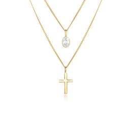 Elli Damen Gliederkette &raquo;Layer Zirkonia Kreuz Glaube 925 Silber&laquo; gold