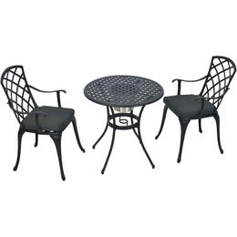 Merxx Garten-Essgruppe &raquo;&raquo;Rhodos&laquo;&laquo; Set, Aluminiumguss, Inkl. Auflagen, 5 Stk. tlg. Tisch: &Oslash;x H: 70x70 cm grau Aluminium