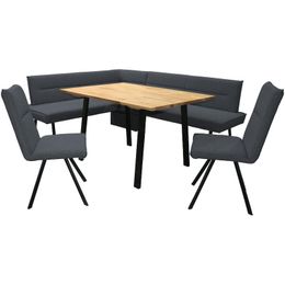 OTTO home Eckbankgruppe &raquo;Sava&laquo; Set, 4 Stk. tlg. Eckbank mit Wellenfederung im Sitz, Tisch Massiv Eiche grau 100% PES