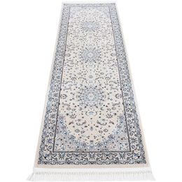CarpetFine Teppich &raquo;Nain Diane, auch als L&auml;ufer&laquo; rechteckig 8 mm H&ouml;he Kurzflor mit Fransen, Vintage Orient Look, Wohnzimmer beige Polyester, 