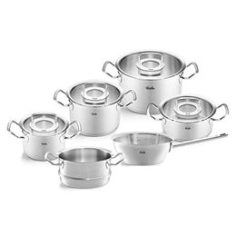 Fissler Topf-Set &raquo;Original-Profi Collection &laquo; Set, Kochtopf 16/20/24 + Bratentopf 20 + Sauteuse 20 + D&auml;mpfeinsatz 20cm, 6 Stk. tlg. Edelstahl 18/10 silber
