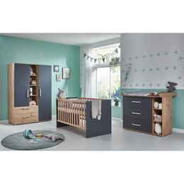 Arthur Berndt Babyzimmer-Komplettset &raquo;Babyzimmer-Set &raquo;Alessio&laquo; 3-teilig, Anthrazit mit Eiche Artisan Dekor&laquo; Set schwarz Hartfaserplatte, Holzwerkstoff
