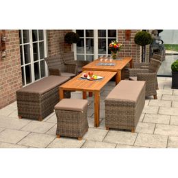 Merxx Garten-Essgruppe &raquo;Toskana&laquo; Set, 17 Stk. tlg. 4 Sessel, 2x 3er Sitzbank, 2x Hocker, inkl. Sitzkissen, Ausziehtisch beige Aluminium, Kunststoff, 