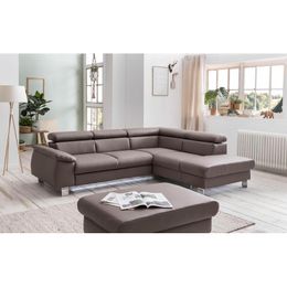 COTTA Ecksofa &raquo;Komaris L-Form, B: 249 cm&laquo; mit Kopfteilverstellung, optional Bettfunktion, Bettkasten & Licht grau Microfaser PRIMABELLE (100% 