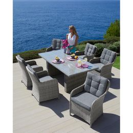Konifera Garten-Essgruppe &raquo;&raquo;Menorca&laquo;&laquo; Set, 6x Sessel, 1x Tisch 200x100x75 cm, inkl. Auflagen, Alu, Polyrattan, 19 Stk. tlg. Polyrattan, Aluminium, 