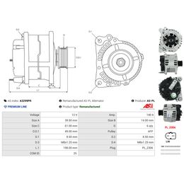 AS-PL Generator A3299PR 12V 140A f&uuml;r VW MAN 03G903016G 03G903016E 04L903024S
