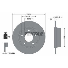 TEXTAR Bremsscheibe 92335803 hinten rechts links voll 260mm f&uuml;r RENAULT NISSAN (DFAC) 432066LA0A 432067177R