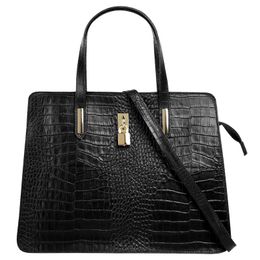 CLUTY Damen Henkeltasche echt Leder, Made in Italy schwarz