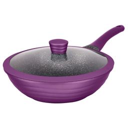 King Wok &raquo;NEW~WAVE&laquo; Aluminiumguss Induktion, Antihaftbeschichtung, Glasdeckel mit Silikonrand, 28 cm lila
