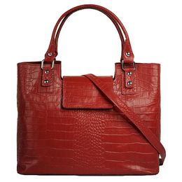 CLUTY Damen Henkeltasche echt Leder, Made in Italy rot