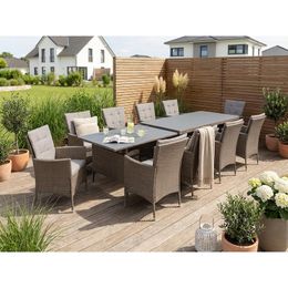 Konifera Garten-Essgruppe &raquo;Mailand&laquo; Set, 10x Sessel, 1x AZ-Tisch 179-302 cm, inkl. Auflagen, 31 Stk. tlg. Polyrattan, Stahl, Braun braun Polyrattan