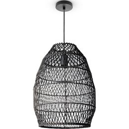 Paco Home Pendelleuchte &raquo;VIHMO&laquo; E27 Rattan Esstisch Pendellampe LED Boho Rustikal Korblampen K&uuml;che E27 schwarz