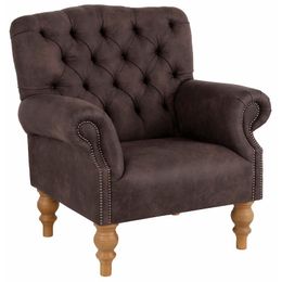 Home Affaire Sessel &raquo;Lord&laquo; mit echter Chesterfield-Knopfheftung und Ziern&auml;geln braun Luxus-Microfaser Lederoptik (100% Polyester);Struktur fein (100% 