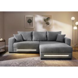 Jockenh&ouml;fer Ecksofa &raquo;Spotlight XL L-Form, B: 261 cm&laquo; mit Bettfunktion, Bettkasten, Licht & 2 Zierkissen grau Korpus: 100% Polyester;Kissen: 100% Polyester