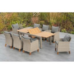 Merxx Garten-Essgruppe &raquo;Avellino&laquo; 9 Stk. tlg. inkl. Auflagen beige Aluminium, Kunststoff, Massivholz