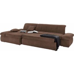 DOMO collection Ecksofa &raquo;NMoric XXL, B/T/H: 300/172/80cm, L-Form&laquo; wahlweise mit Bettfunktion und Armlehnverstellung braun Chenille (85% Polyester, 15%