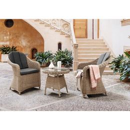 Destiny Balkonset &raquo;MALAGA&laquo; 2x Sessel, 1x Beistelltisch, inkl. Auflagen, 7 Stk. tlg. Aluminium, Polyrattan beige Aluminium, Geflecht Rattan, Polyrattan
