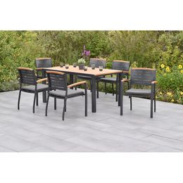Merxx Garten-Essgruppe &raquo;&raquo;Tinos&laquo;&laquo; Set, Inkl. Auflagen, Armlehnen und R&uuml;ckenabschluss aus Akazienholz, 13 Stk. tlg. Tisch: LxB: 150x90 cm grau Aluminium