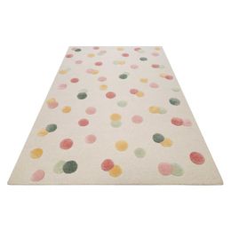 Smart Kids Kinderteppich &raquo;Dana&laquo; rechteckig 1,2 mm H&ouml;he modern und nat&uuml;rlich, bunte Polkadots, mit Struktur, Kinderzimmer beige Wolle