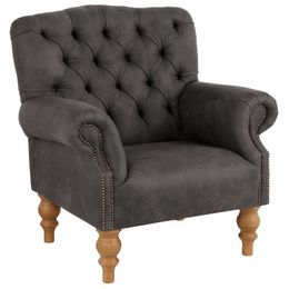 Home Affaire Sessel &raquo;Lord&laquo; mit echter Chesterfield-Knopfheftung und Ziern&auml;geln grau Luxus-Microfaser Lederoptik (100% Polyester);Struktur fein (100% 