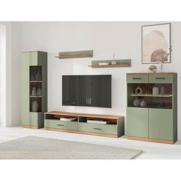 OTTO home Wohnwand &raquo;Ribe,Set-5 St.,Oberplatten Eiche massiv,viel Stauraum&laquo; 5 Stk. tlg. Holzwerkstoff, Massivholz