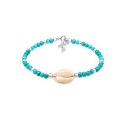 NENALINA Damen Armband &raquo;T&uuml;rkis Perlen und Kauri Muschel Strand 925 Silber&laquo; blau