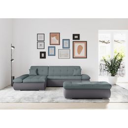 DOMO collection Ecksofa &raquo;Moric, L-Form, XXL-Sofa - Breite 300cm, viel Platz, auch in Cord&laquo; wahlweise mit Bettfunktion und Armteilverstellung, grau-