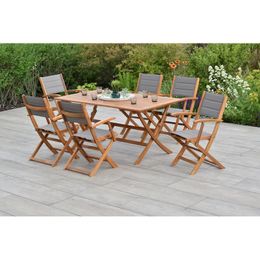 Merxx Garten-Essgruppe &raquo;&raquo;Acapulco&laquo;&laquo; Set, Ge&ouml;ltes Akazienholz, gepolsterte Sitz- und R&uuml;ckenfl&auml;che, 5 Stk. tlg. Tisch klappbar: LxB: 160x90 cm grau 