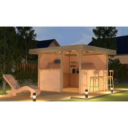 Weka Holzpavillon &raquo;Gartenlaube 657 Gr.2&laquo; Set mit 2 R&uuml;ckw&auml;nden, Tresenwand und Treseneingang braun