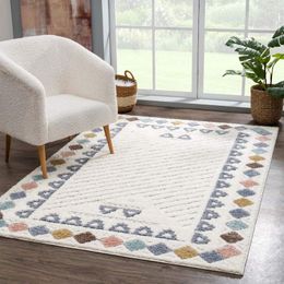 Carpet City Hochflor-Teppich &raquo;Focus 3034&laquo; rechteckig 20 mm H&ouml;he L&auml;ufer, Boho, Hochtief-Muster/ 3D-Effekt, f&uuml;r Wohnzimmer, Schlafzimmer bunt Polypropylen