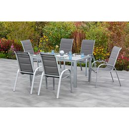 Merxx Garten-Essgruppe &raquo;Amalfi di lusso&laquo; 7 Stk. tlg. 6 Sessel mit Tisch grau Aluminium, Polyester