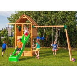 Fungoo Spielturm &raquo;FORTRESS Move+&laquo; mit Schaukel & Rutsche, Kletterwand, FSC - sch&uuml;tzt Wald braun Holz, Metall, Polyethylen