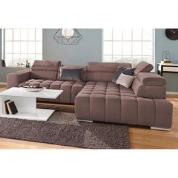 exxpo - sofa fashion Ecksofa &raquo;Elias, aktuelle Kreuzsteppung im Sitz, bequem, Breite 307cm, L-Form&laquo; mit Kopf- bzw. R&uuml;ckenverstellung, wahlweise mit 