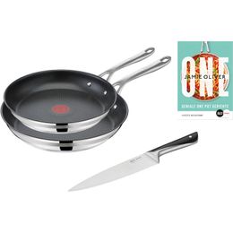 Tefal Pfannen-Set &raquo;Jamie Oliver Cook Smart&laquo; Edelstahl 18/10 Set, je 1 Pfanne 24 und 28 cm, 1 Kochmesser, stilvolle Edelstahl-Pfannen, inkl. Kochmesser, 
